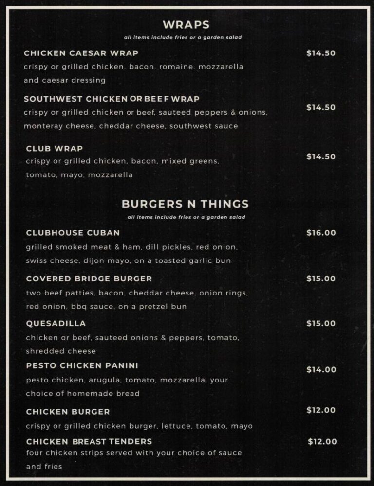 2021 Covered Bridge Restaurant Menu – Covered Bridge